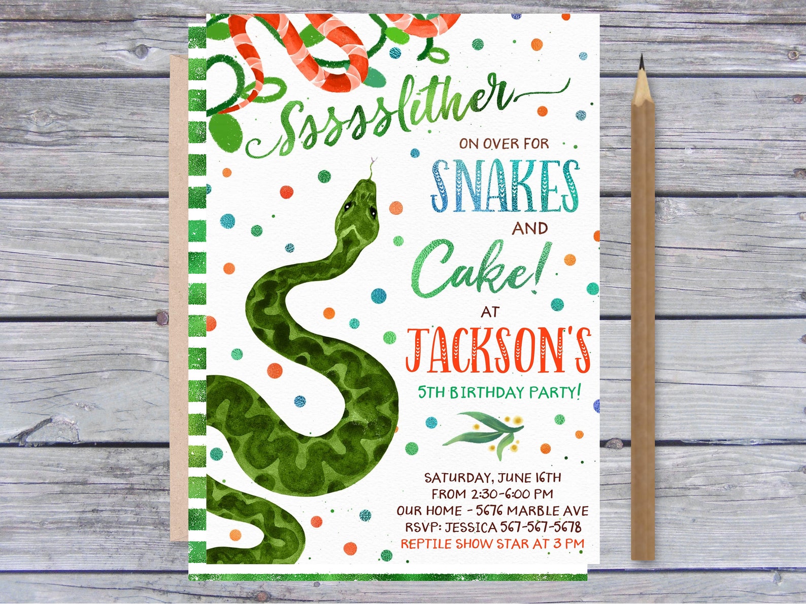 Editable Snake Invitation Snake and Cakes Birthday Party | Etsy