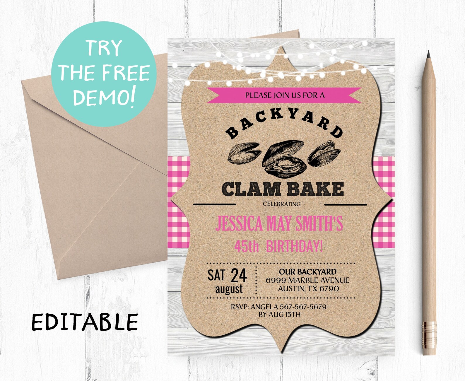 Editable Clam Bake Invitation Pink Clam Bake Invite Women | Etsy