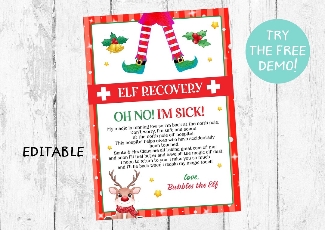 Editable Elf Recovery Sign, Elf Recovery Sign Instant Download, I'm ...
