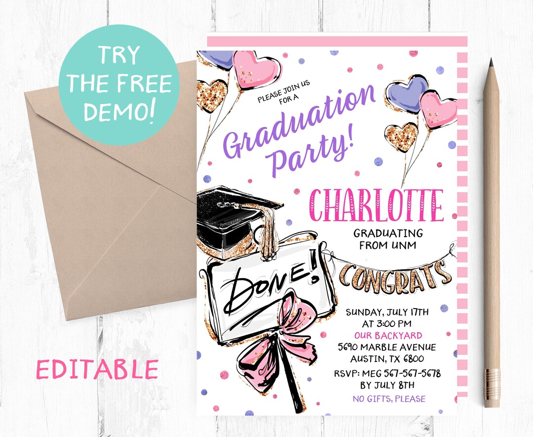 Editable Graduation Party Invitation, Grad Party Editable Template ...