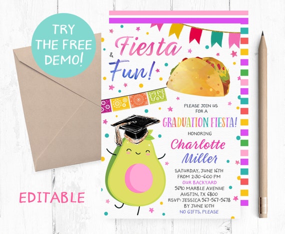 Editable Fiesta Graduation Invitation Grad Fiesta Party - Etsy