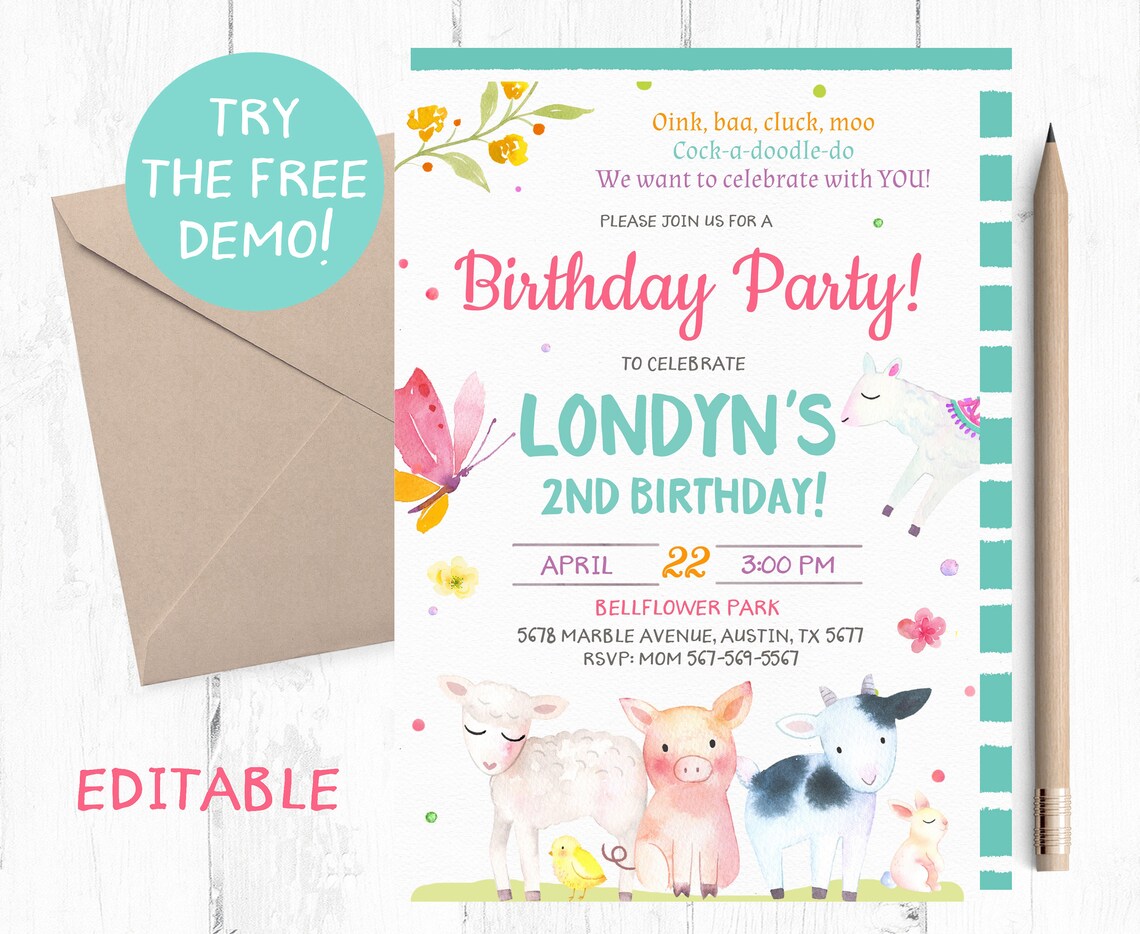 Farm Animals Invitations Farm Invitation Farm Birthday - Etsy