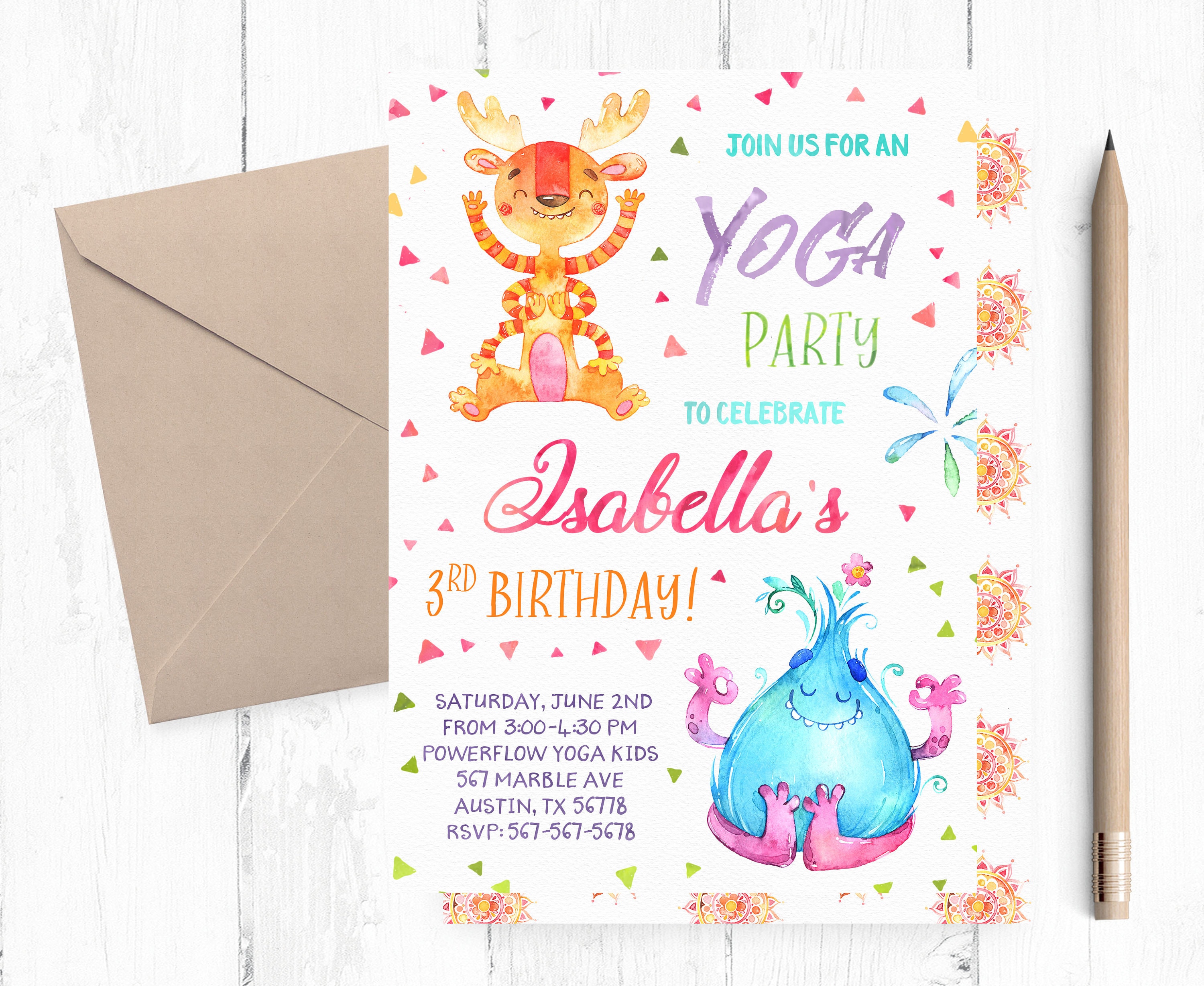 Yoga Birthday Invitation Yoga Invitations Yoga Birthday | Etsy