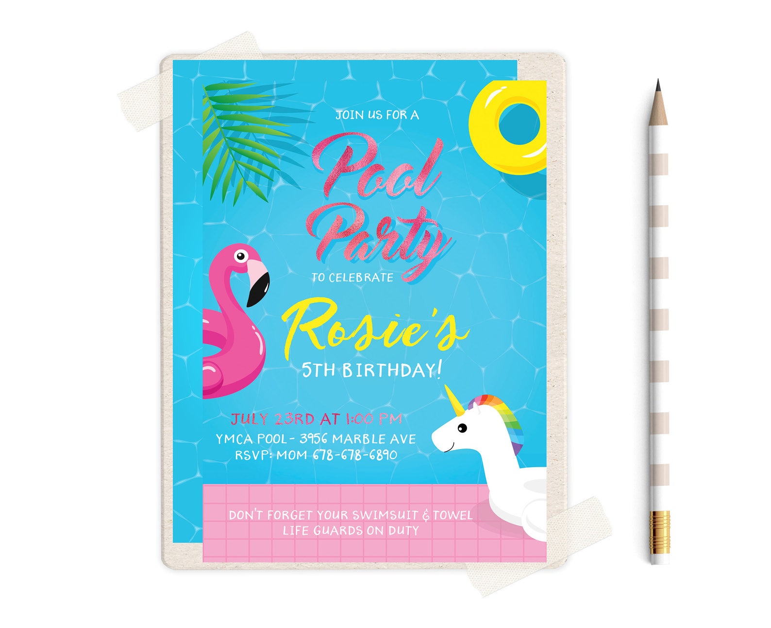 Rose Gold Pool Party Birthday Invitations Rose Gold Pool | Etsy