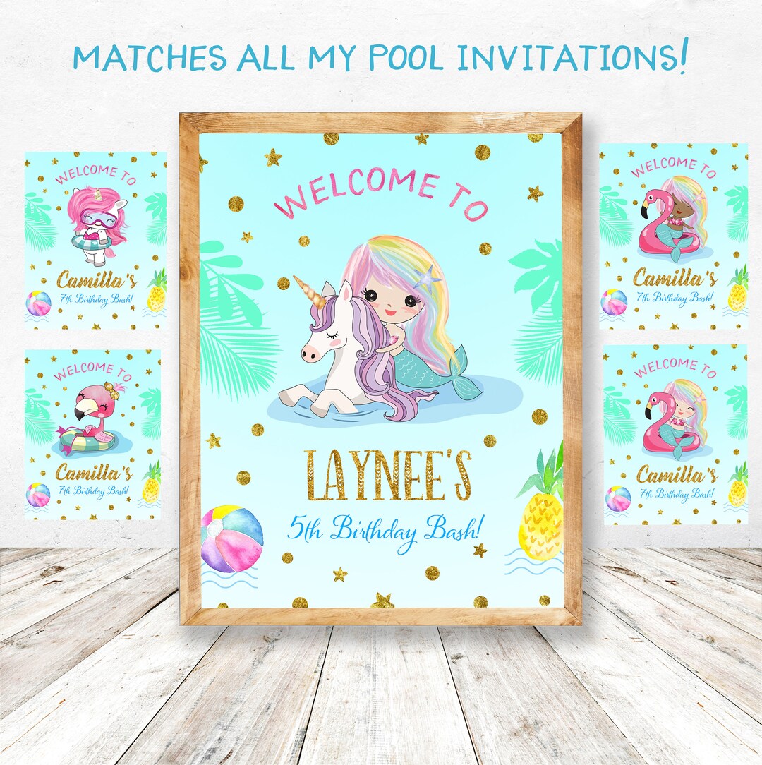 Pool Birthday Party Printable Decorations, Pool Party Decorations, Pool ...
