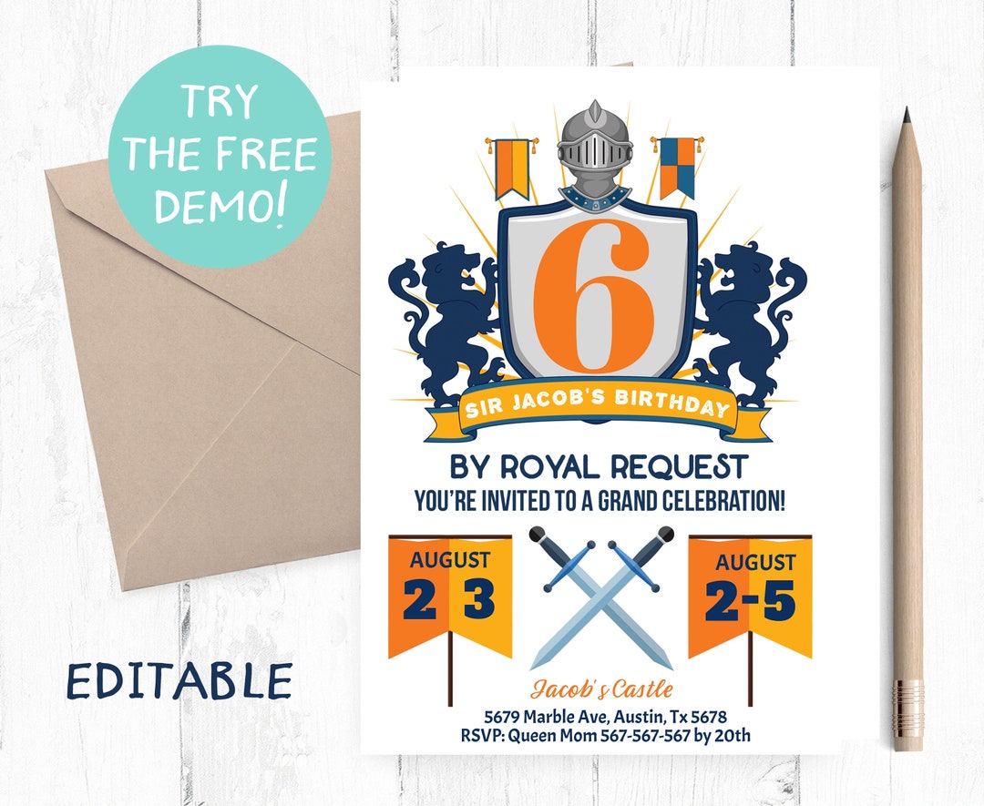 Knight Birthday Invitation, Royal Birthday Invitation, Knight Birthday ...