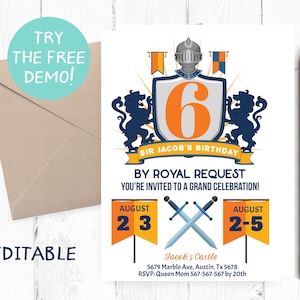 Knight Birthday Invitation, Royal Birthday Invitation, Knight Birthday ...