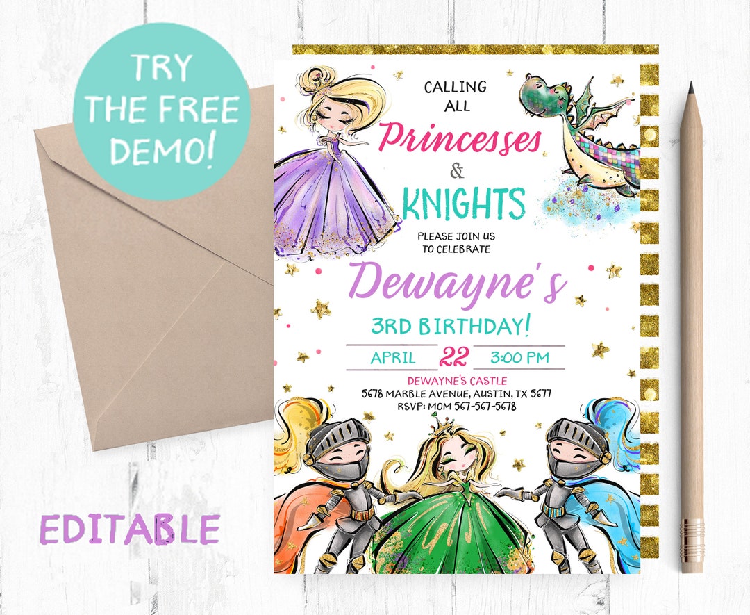 Princesses and Knights Invitation, Joint Royal Birthday Party ...