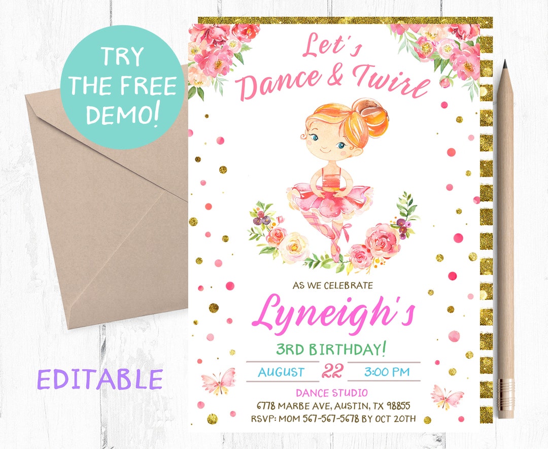 Ballet Invitation, Ballet Invites, Ballet Birthday Invitations, Ballet ...