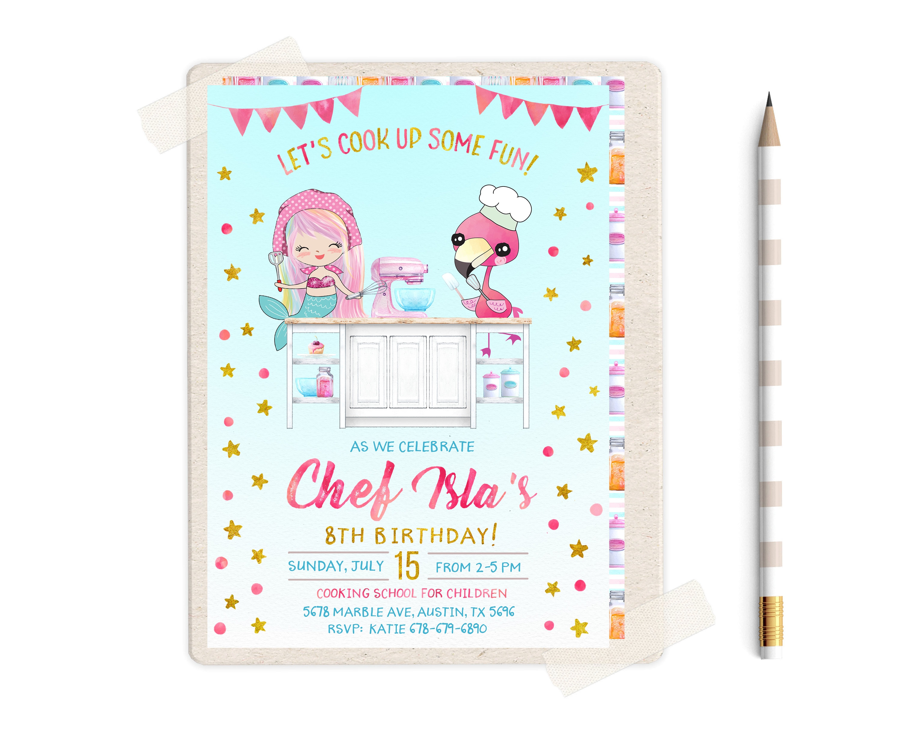 Chef Birthday Party Invitation Cooking Class Birthday | Etsy