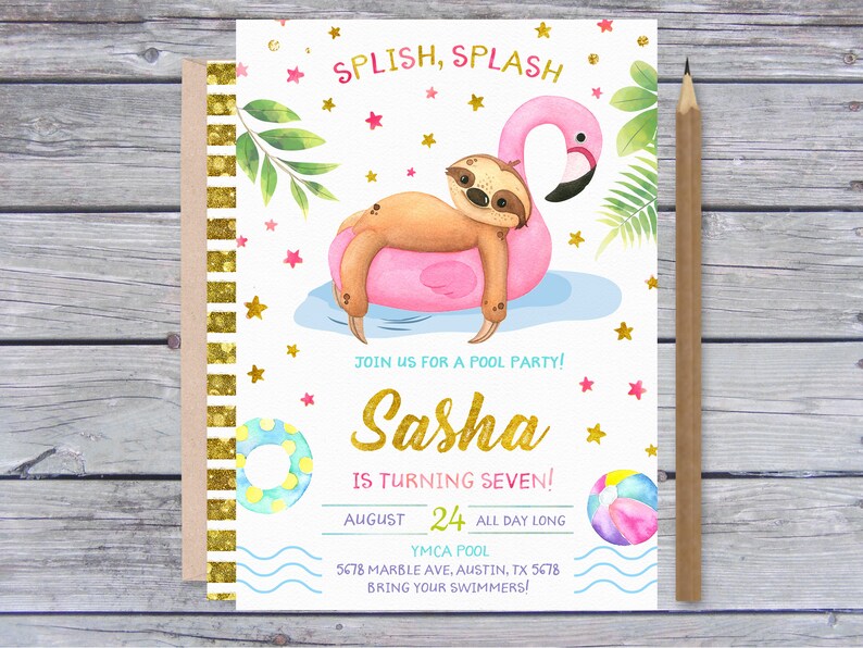 Sloth Pool Party Invitation Sloth Pool Party Bash Sloth Pool | Etsy