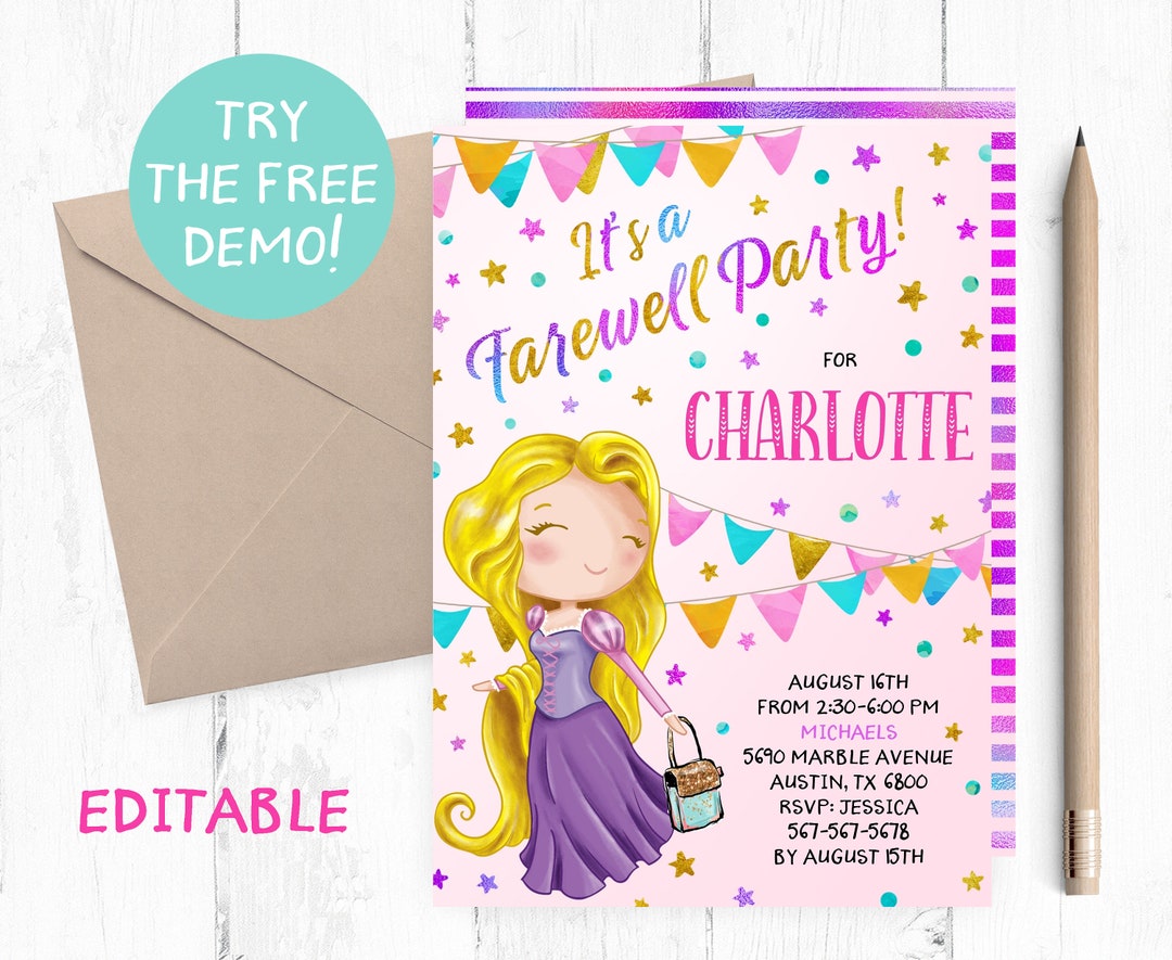 Editable Farewell Invitation, Princess Farewell Invitation, Farewell ...