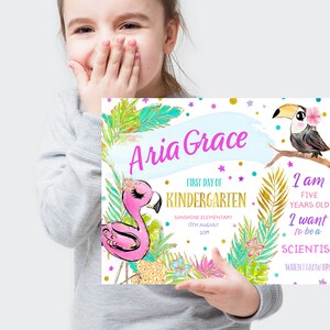 First Day of Kindergarten Sign, Flamingo First Day of Kindergarten ...