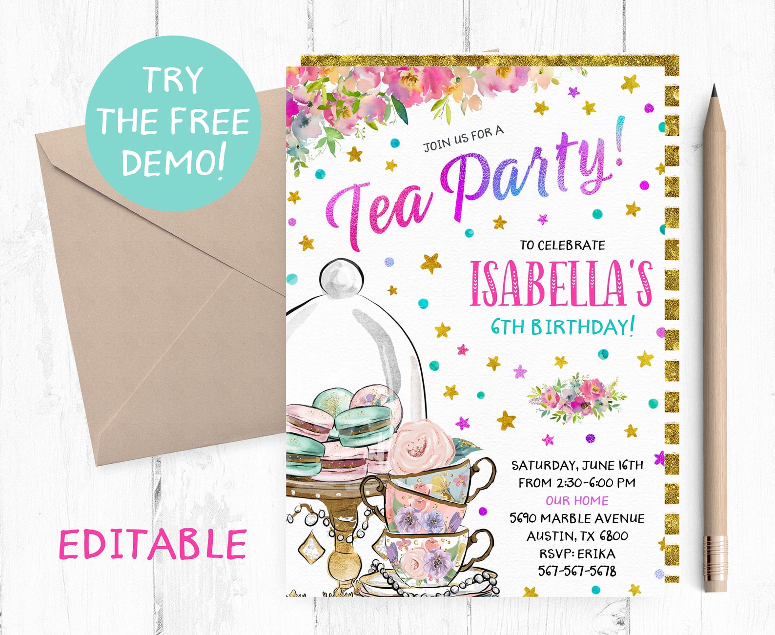 Editable Tea Invitation Tea Party Instant Download Tea Party - Etsy