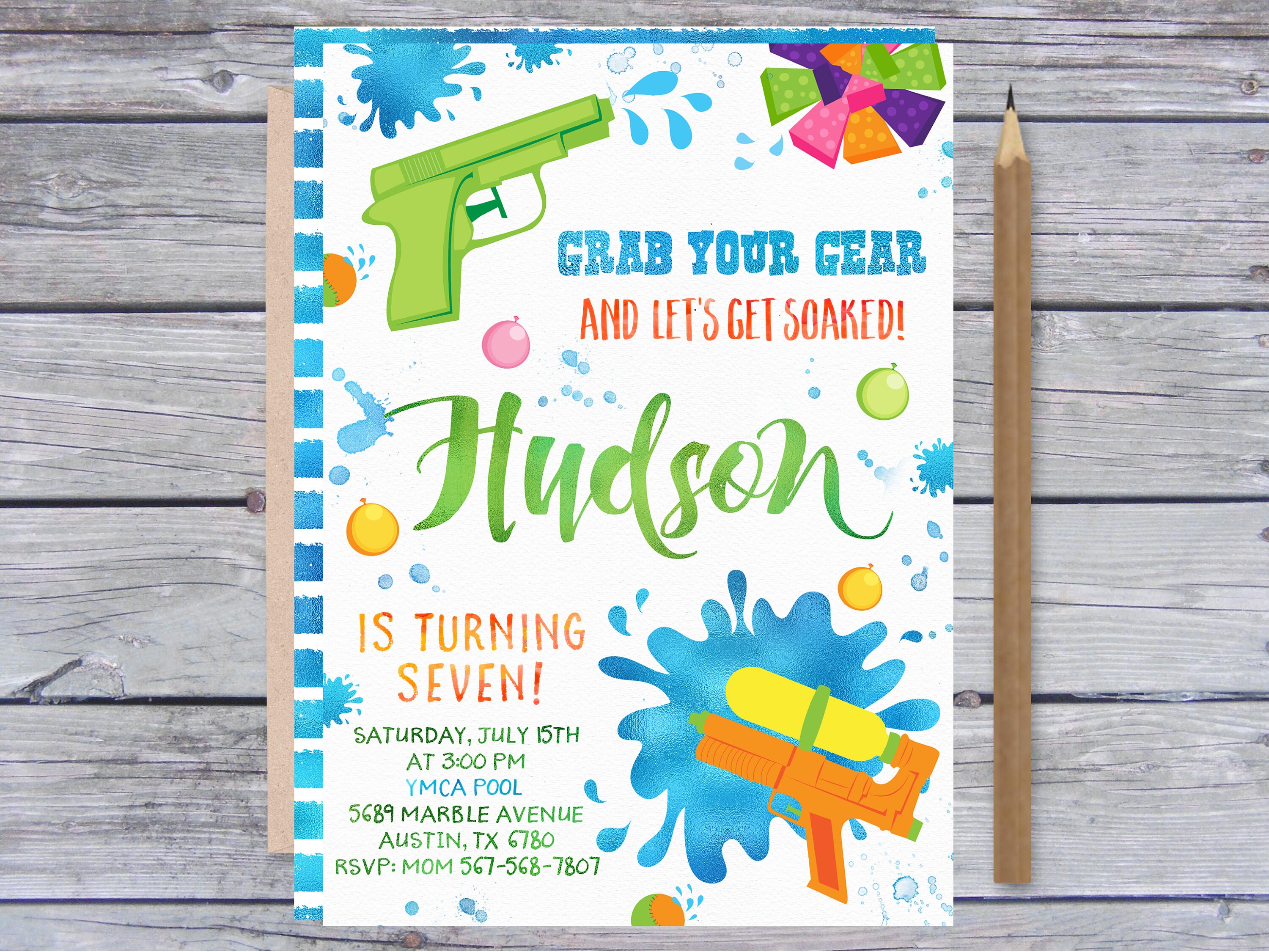 Water Gun Birthday Party Invitation Water Gun Invite Water | Etsy