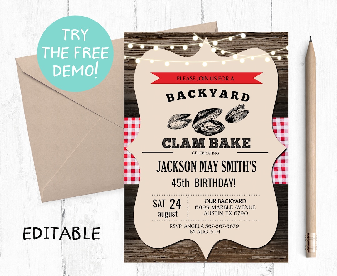 Editable Clam Bake Invitation, Clam Bake Birthday Party, Clam Bake ...