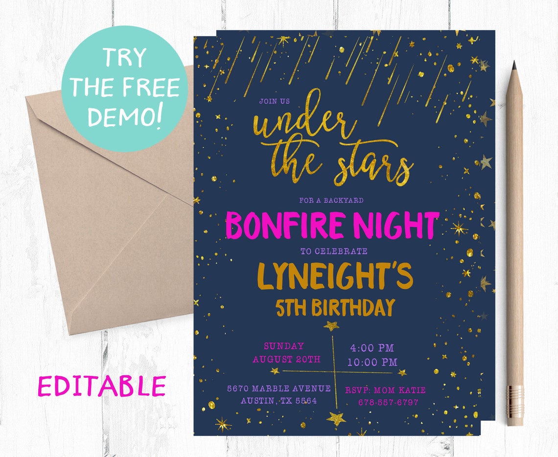 Editable Bonfire Invitation, Bonfire Night Party Invitation, Bonfire ...