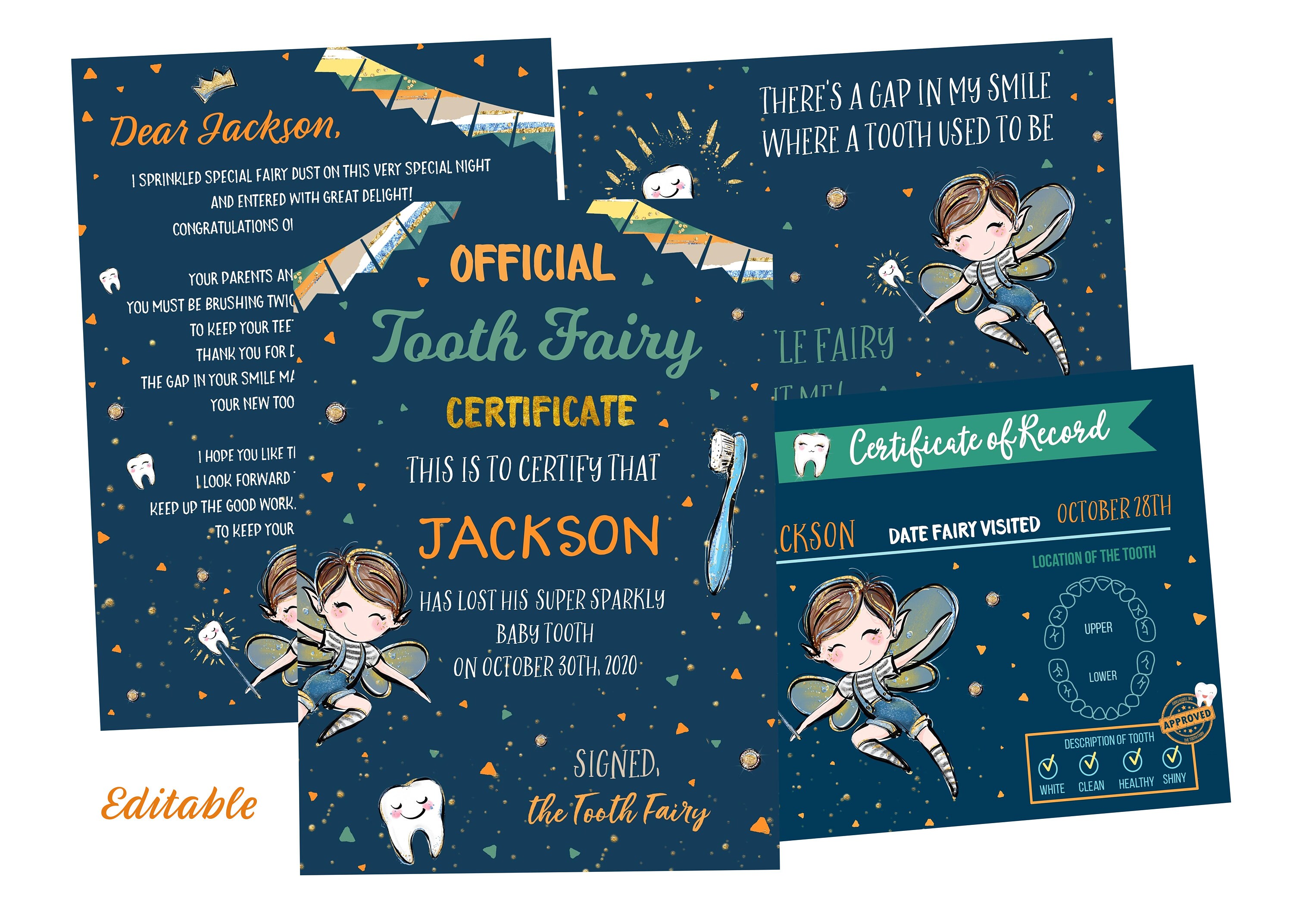 EDITABLE Brunette Boy Tooth Fairy Set Boy Tooth Fairy - Etsy