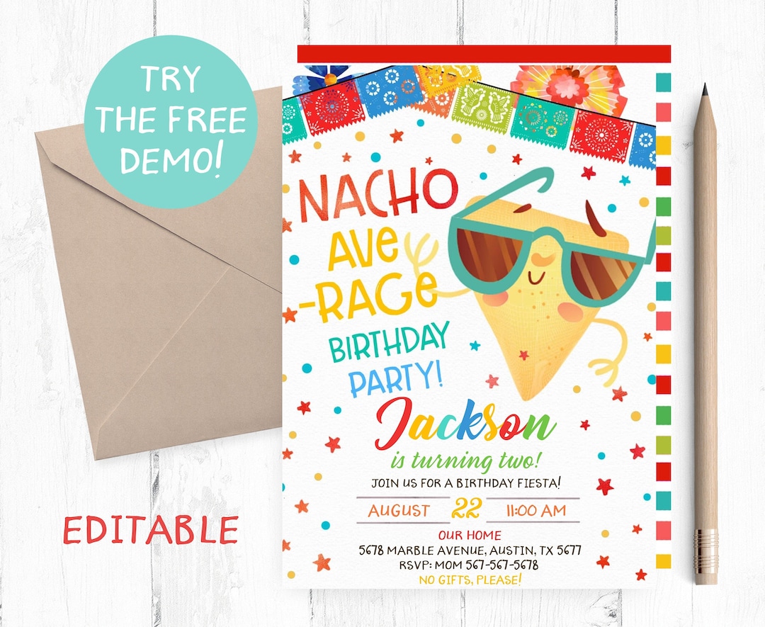 Editable Nacho Average Invitation, Boy Nacho Average Birthday Party ...