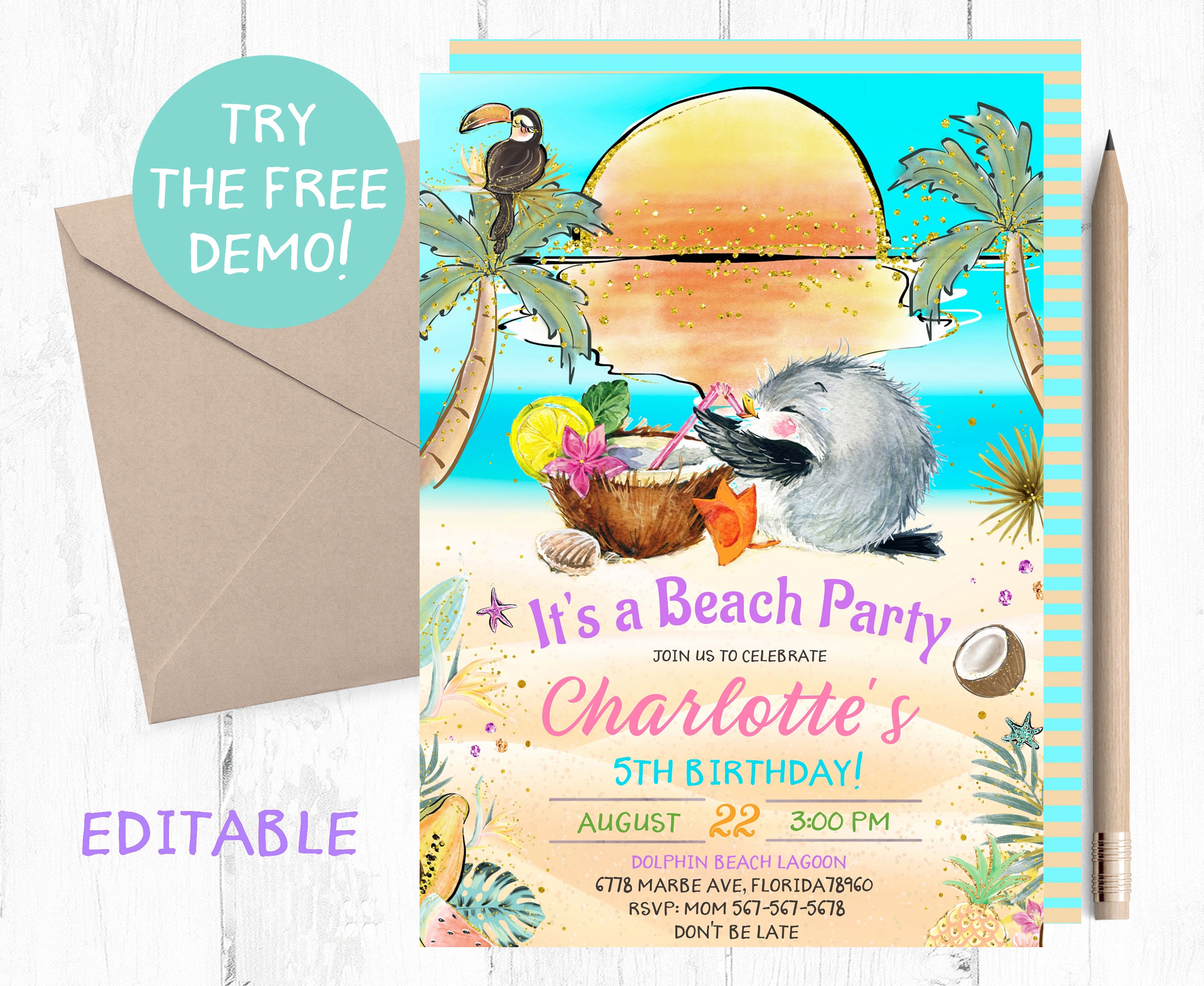 Beach Birthday Invitation Beach Birthday Party Invitation - Etsy
