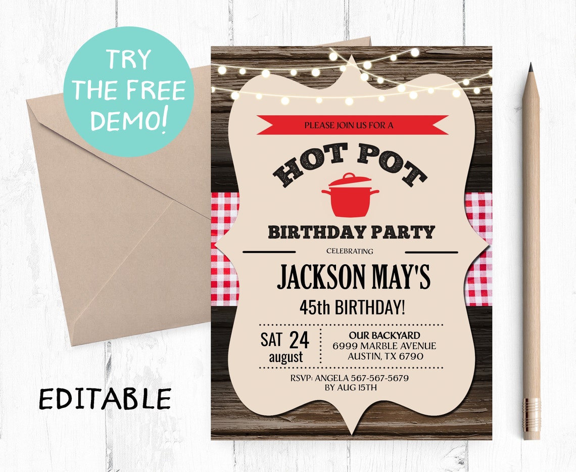 Editable Hot Pot Birthday Invitation Hot Pot Birthday Party | Etsy