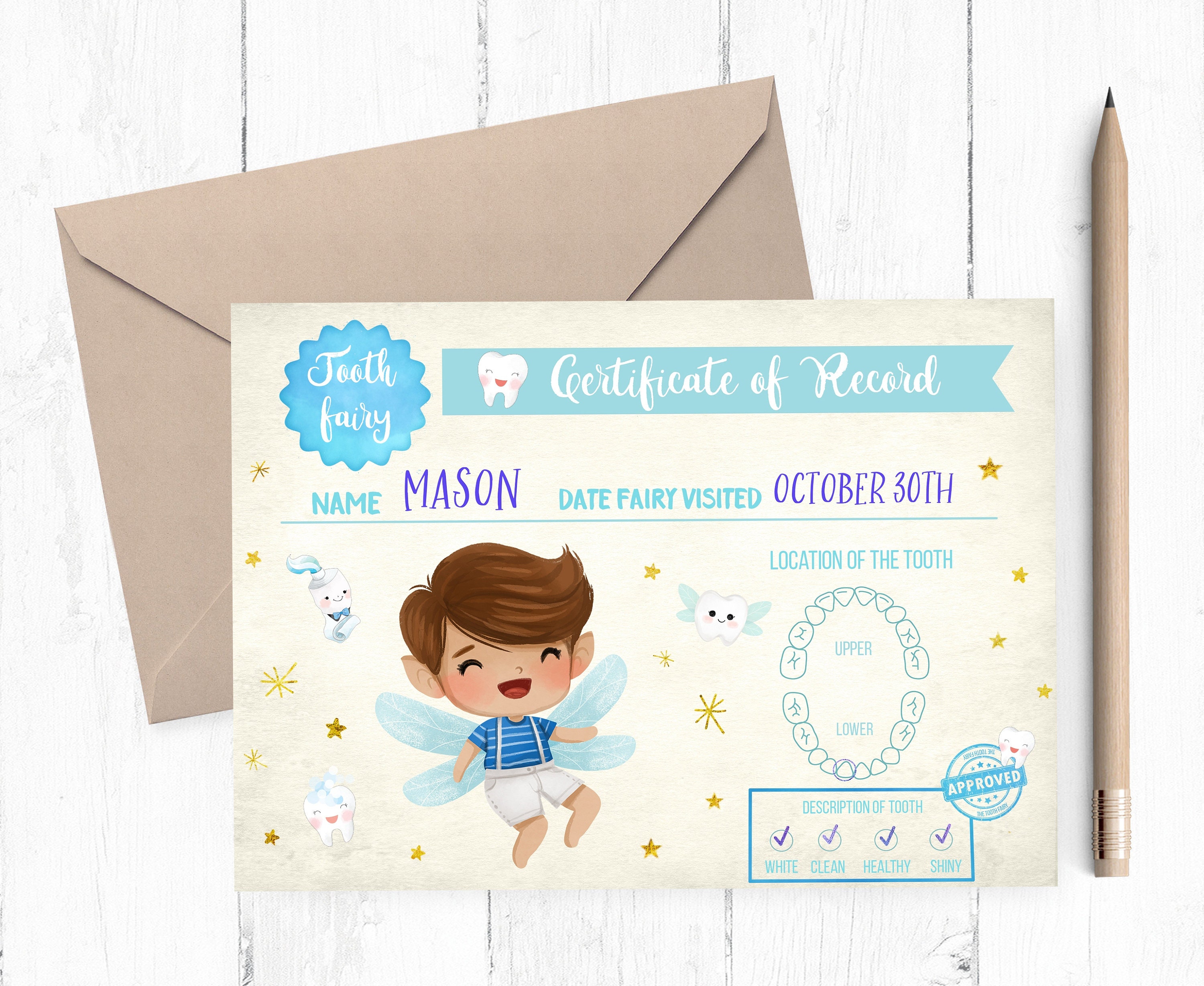 EDITABLE Brunette Boy Tooth Fairy Set Tooth Fairy Editable - Etsy