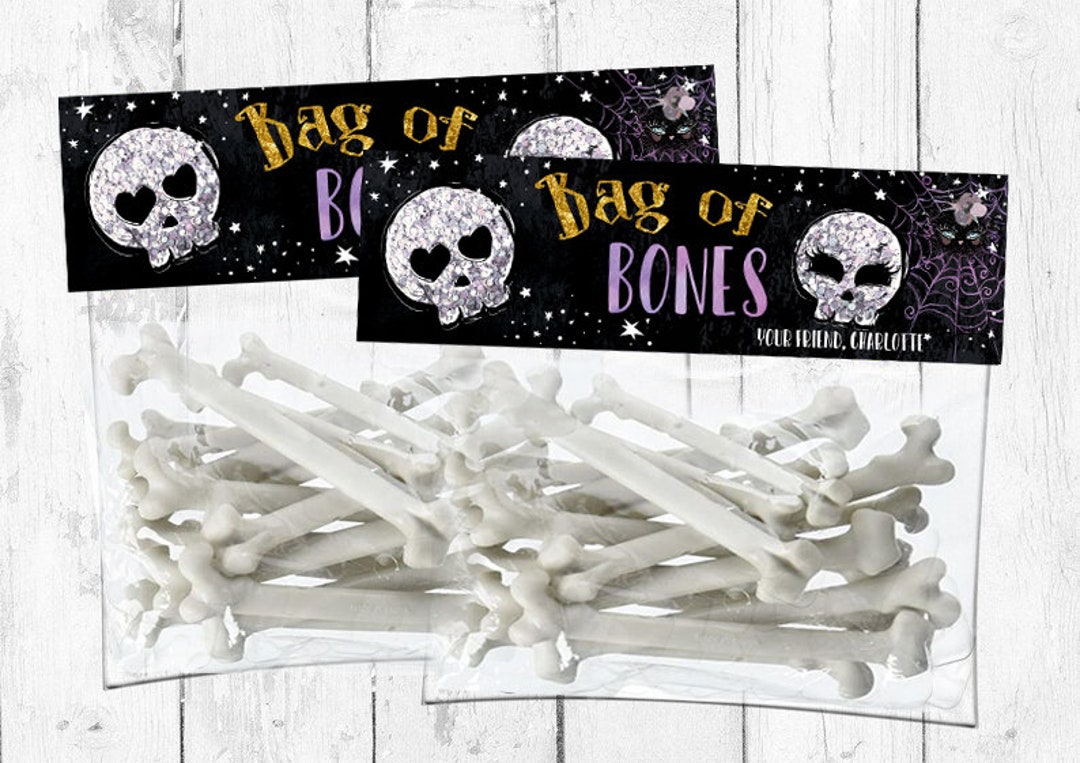 Bag of Bones Favor Bag Toppers, Halloween Bag Toppers Bag of Bones, Bag ...