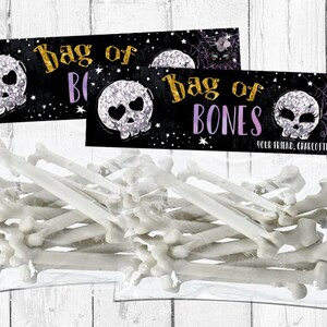 Bag of Bones Favor Bag Toppers, Halloween Bag Toppers Bag of Bones, Bag ...
