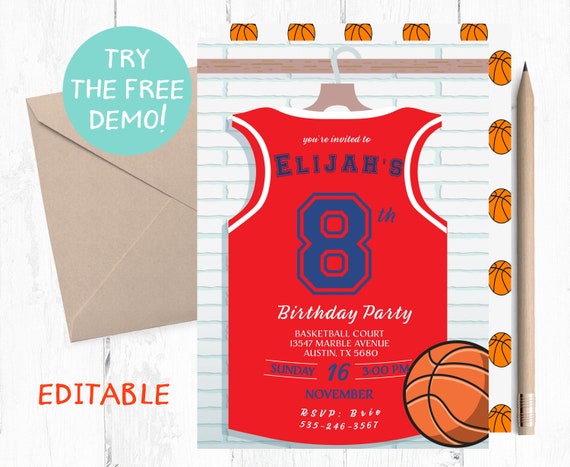 Editable Basketball Template Basketball Red Jersey - Etsy
