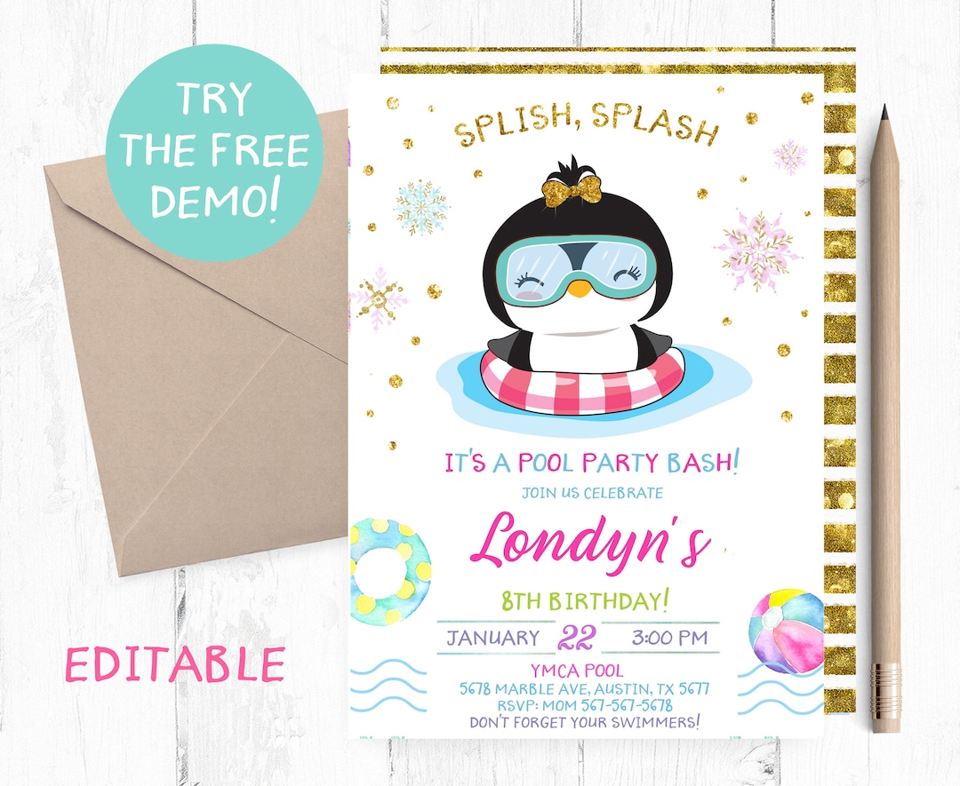 Winter Pool Party Invitation, Winter Pool Party Invitations, Winter ...