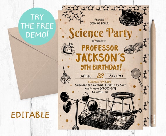 Printable Invitation For Science Teenage Science Birthday Party