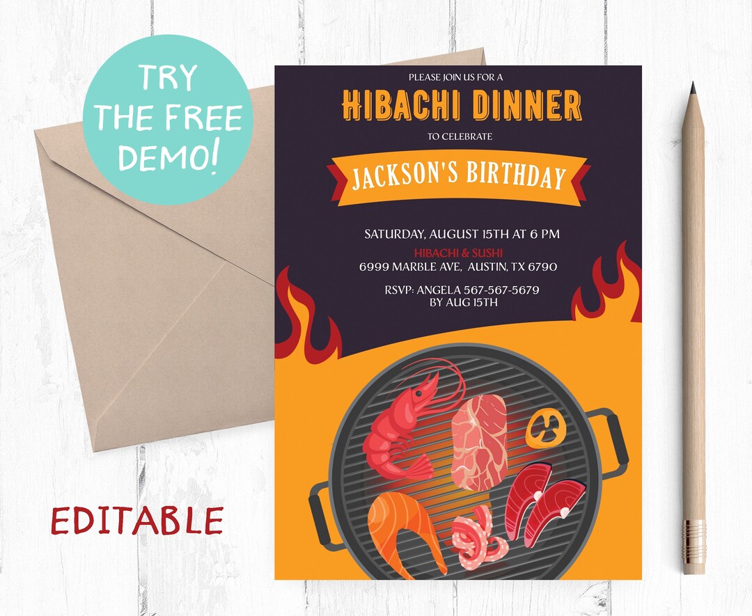 Editable Hibachi Invitation, Hibachi Party Invite, Hibachi Dinner ...