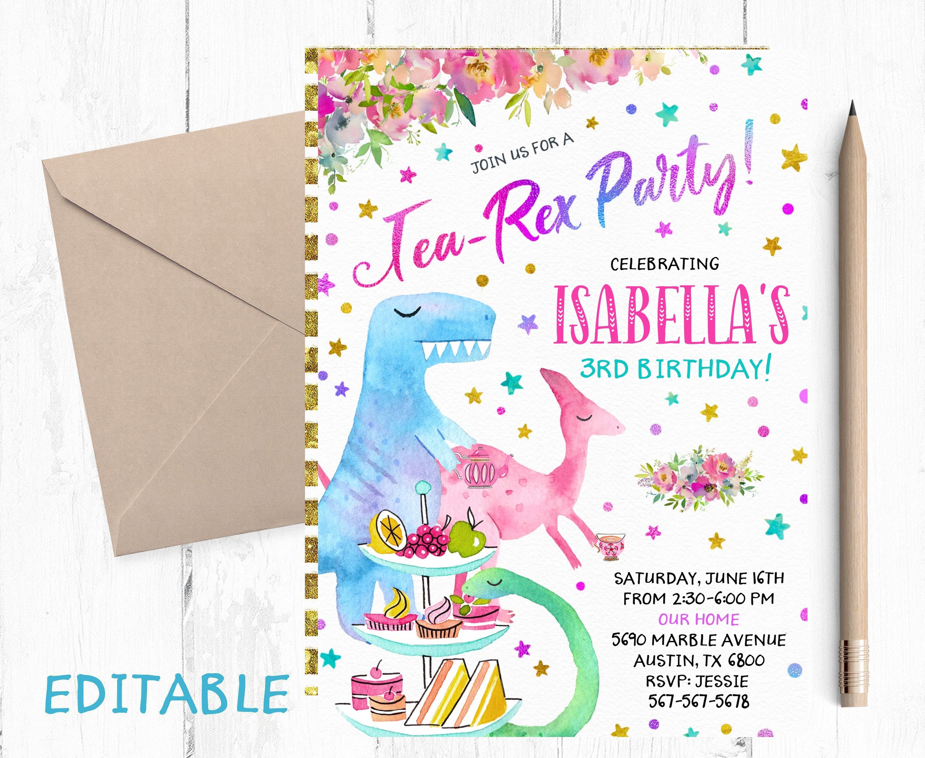 Editable Tea-rex Invitation Tea-rex Template Invitation - Etsy