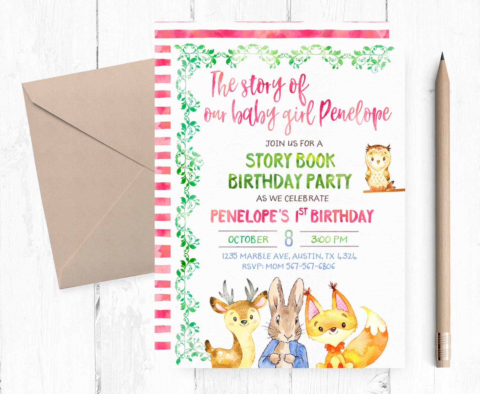 Storybook Birthday Invitations for girl Once upon a time | Etsy