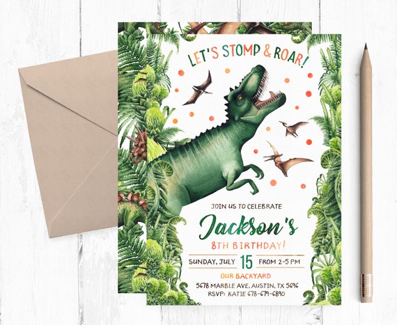 T-Rex Birthday Invitation T-Rex Invitations T-Rex Dinosaur | Etsy