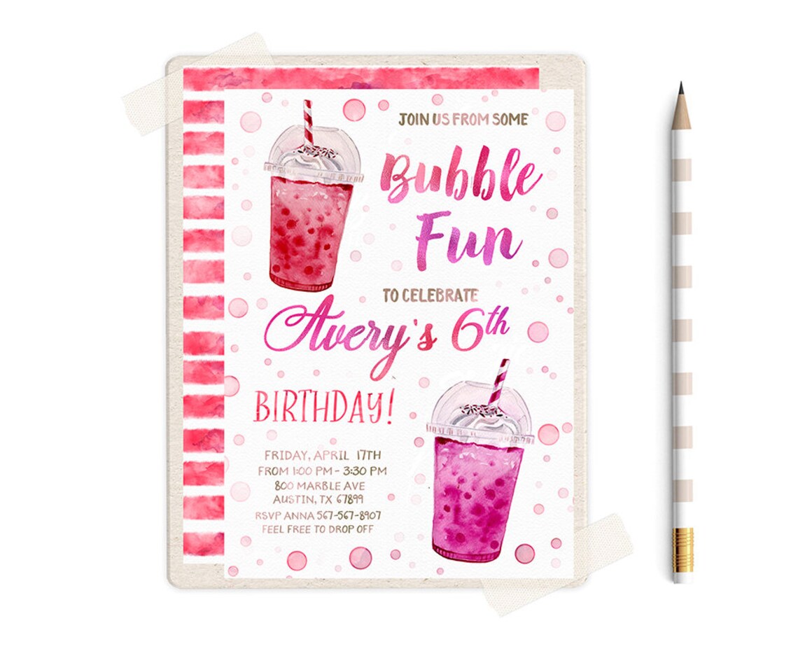 Bubble Tea Invitations Bubble Tea Birthday Party Bubble | Etsy