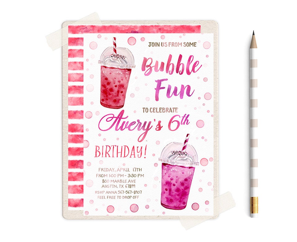 Bubble Tea Invitations Bubble Tea Birthday Party Bubble | Etsy