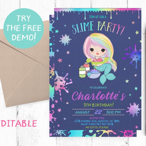 Slime Invitation Slime Birthday Party Invitations Slime - Etsy