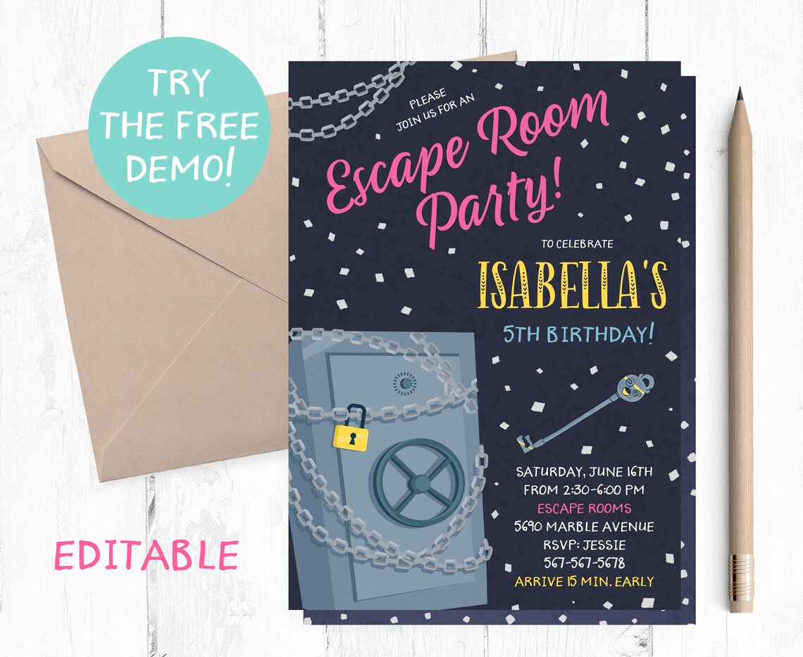 Editable Escape Room Invitation, Escape Room Editable Template, Escape ...