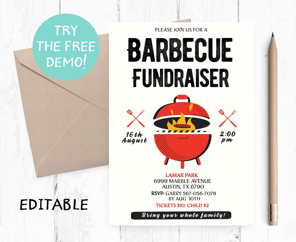 Editable Fundraiser Barbecue Invitation, Fundraiser BBQ Instant ...