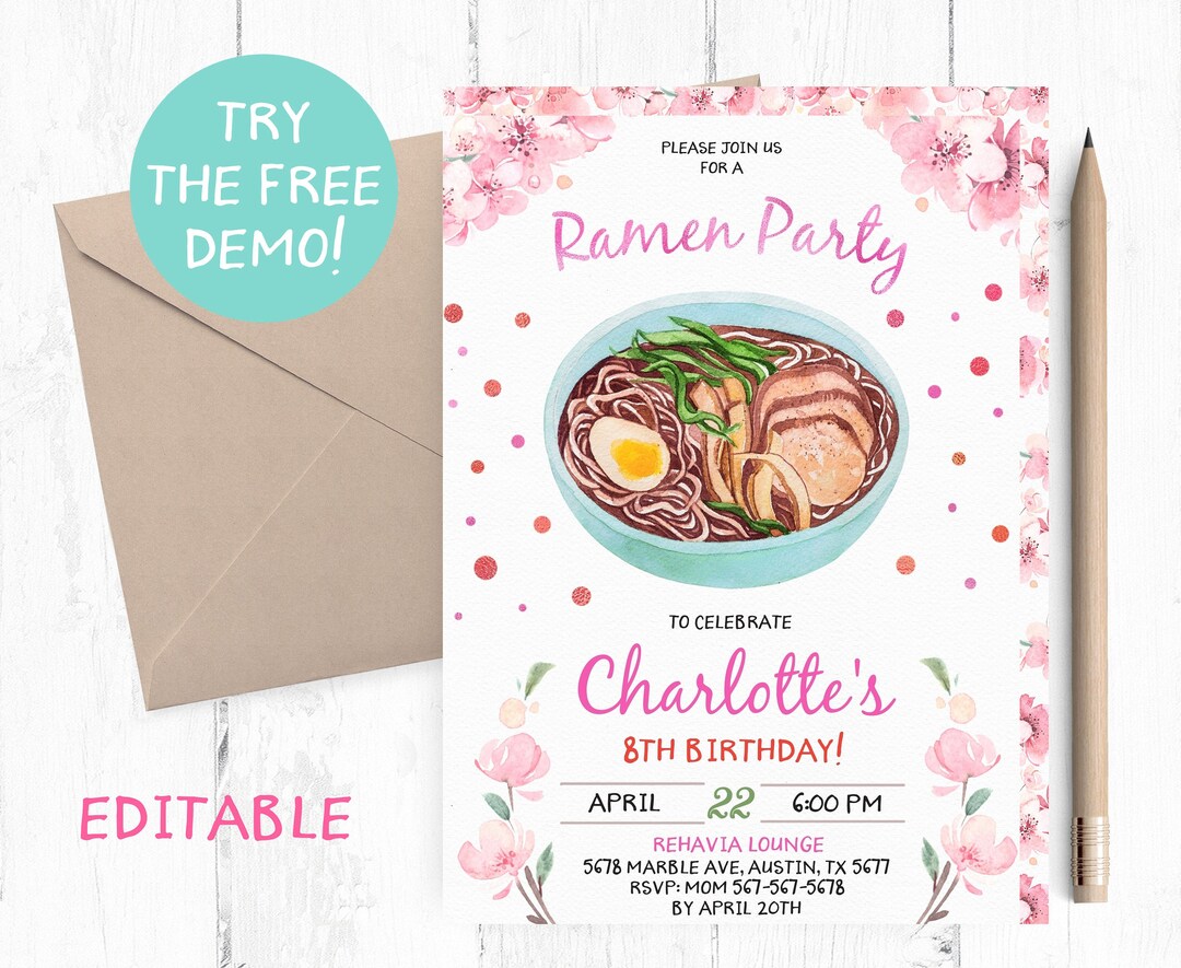 Editable Ramen Birthday Party Invitation Template (5x7 Inches) - Etsy