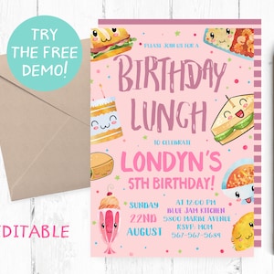 Editable Lunch Invitation, Kids Lunch Birthday Party Invite, Lunch ...