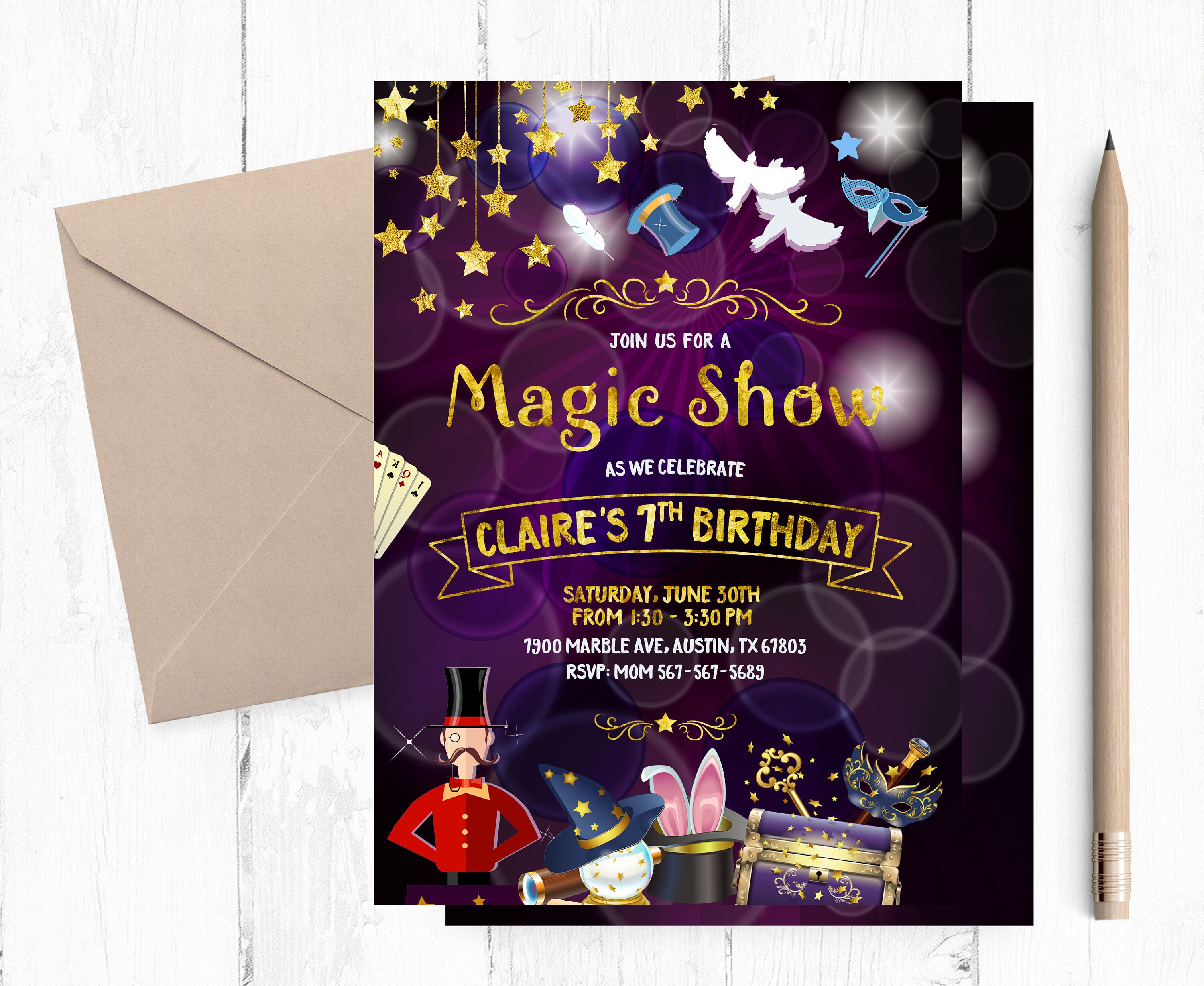 Magic Show Birthday Invitations Magic Birthday Party Magic | Etsy