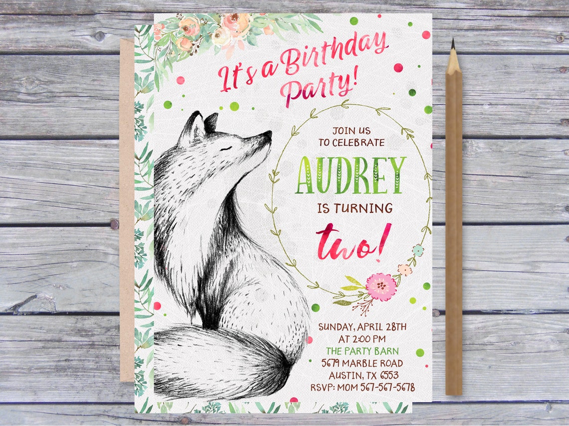 Spring Fox Invitations Fox Birthday Party Invitation Fox | Etsy