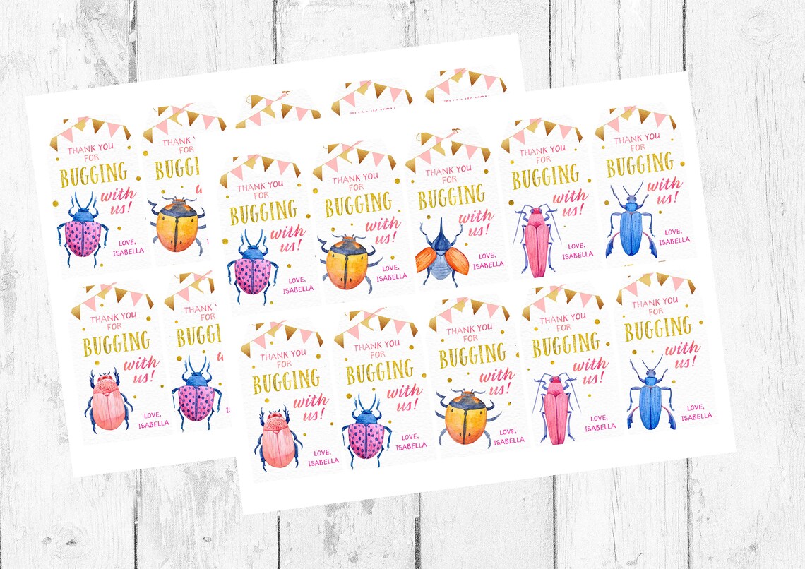 Bugs Editable Tags Bugs Party Favors Instant Bugs Instant | Etsy