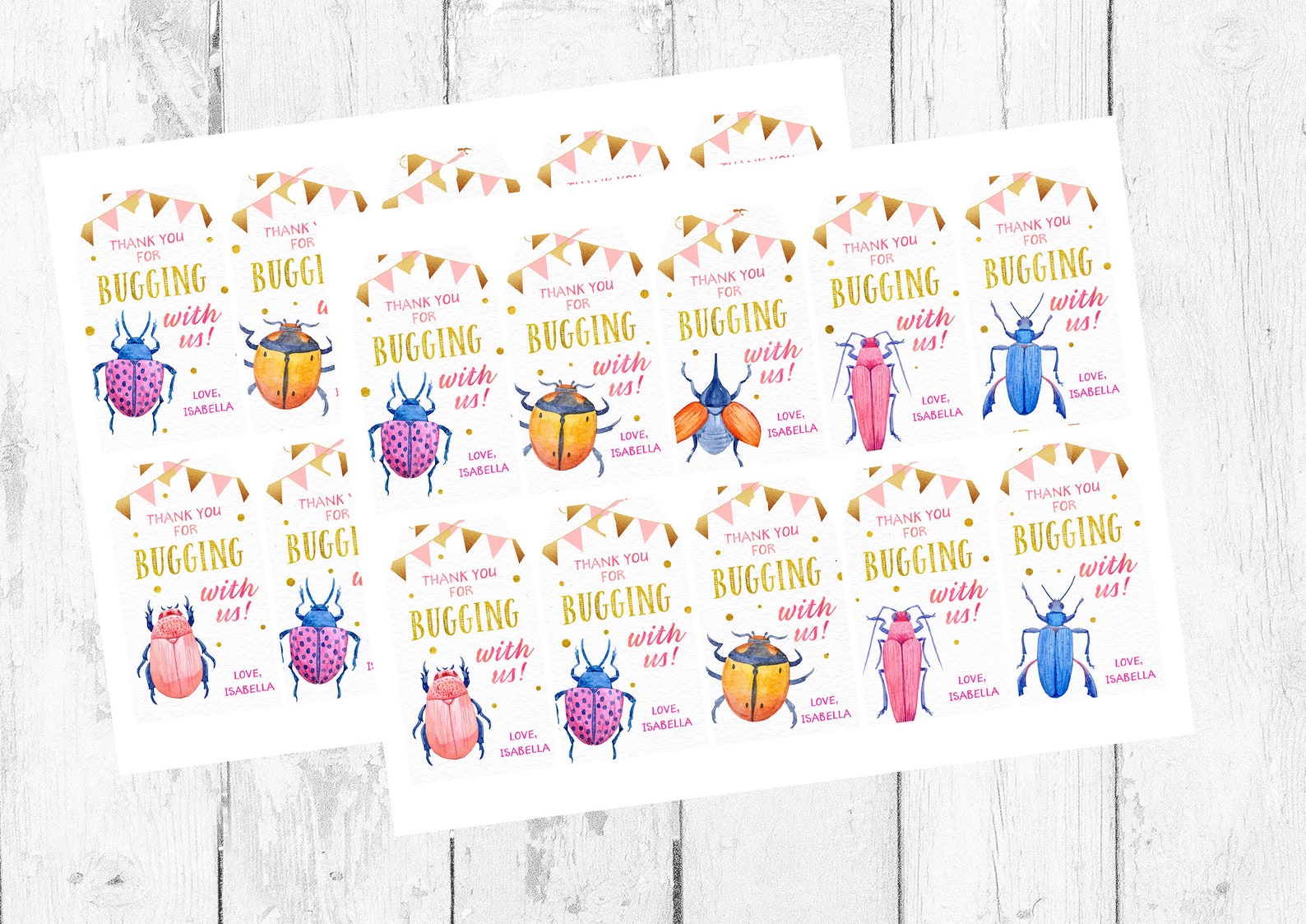 Bugs Editable Tags Bugs Party Favors Instant Bugs Instant | Etsy