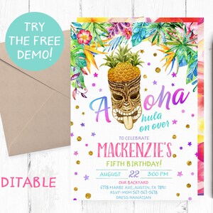 Editable Tikki Pineapple Invitation, Luau Tiki Pineapple Birthday Party ...