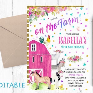 Editable Farm Invitation, Farm Invitation Template, Farm Animals ...