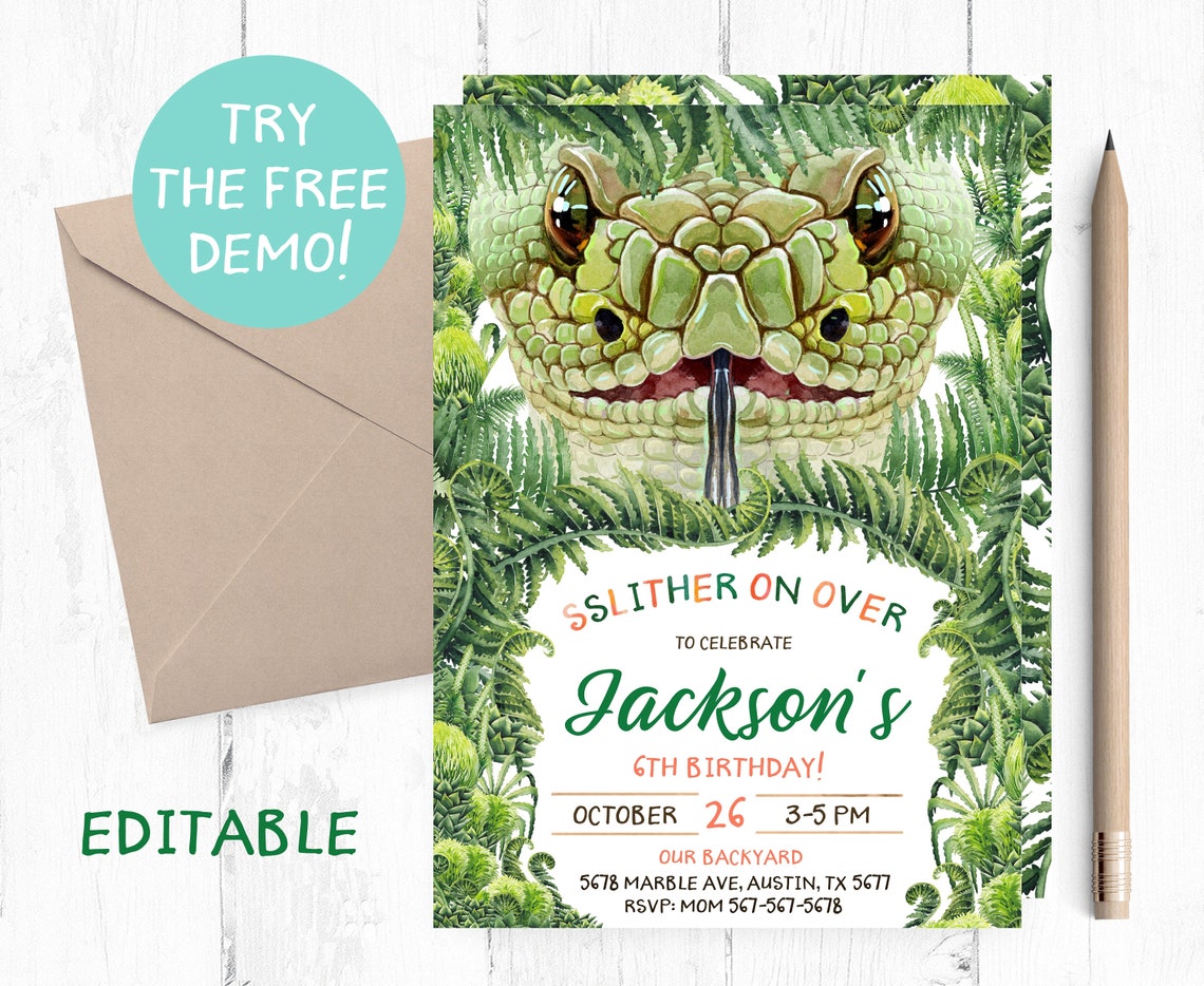 Snake Invitation Boy Boy Snake Birthday Party Snakes - Etsy