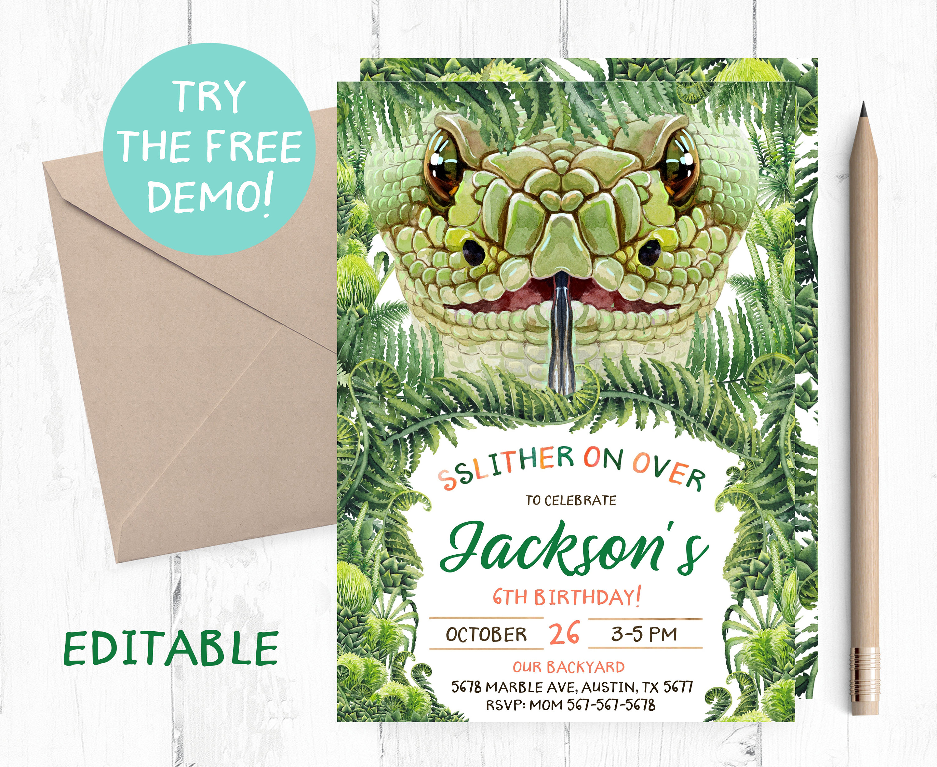 Snake Invitation Boy Boy Snake Birthday Party Snakes - Etsy Australia